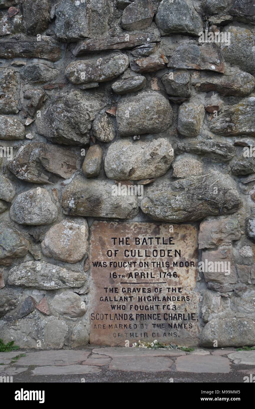 Marker at the site of the Battle of Culloden, in the Highlands of ...