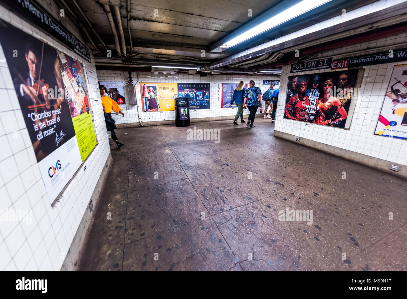 Brooklyn, USA - October 28, 2017: People walking in underground transit ...