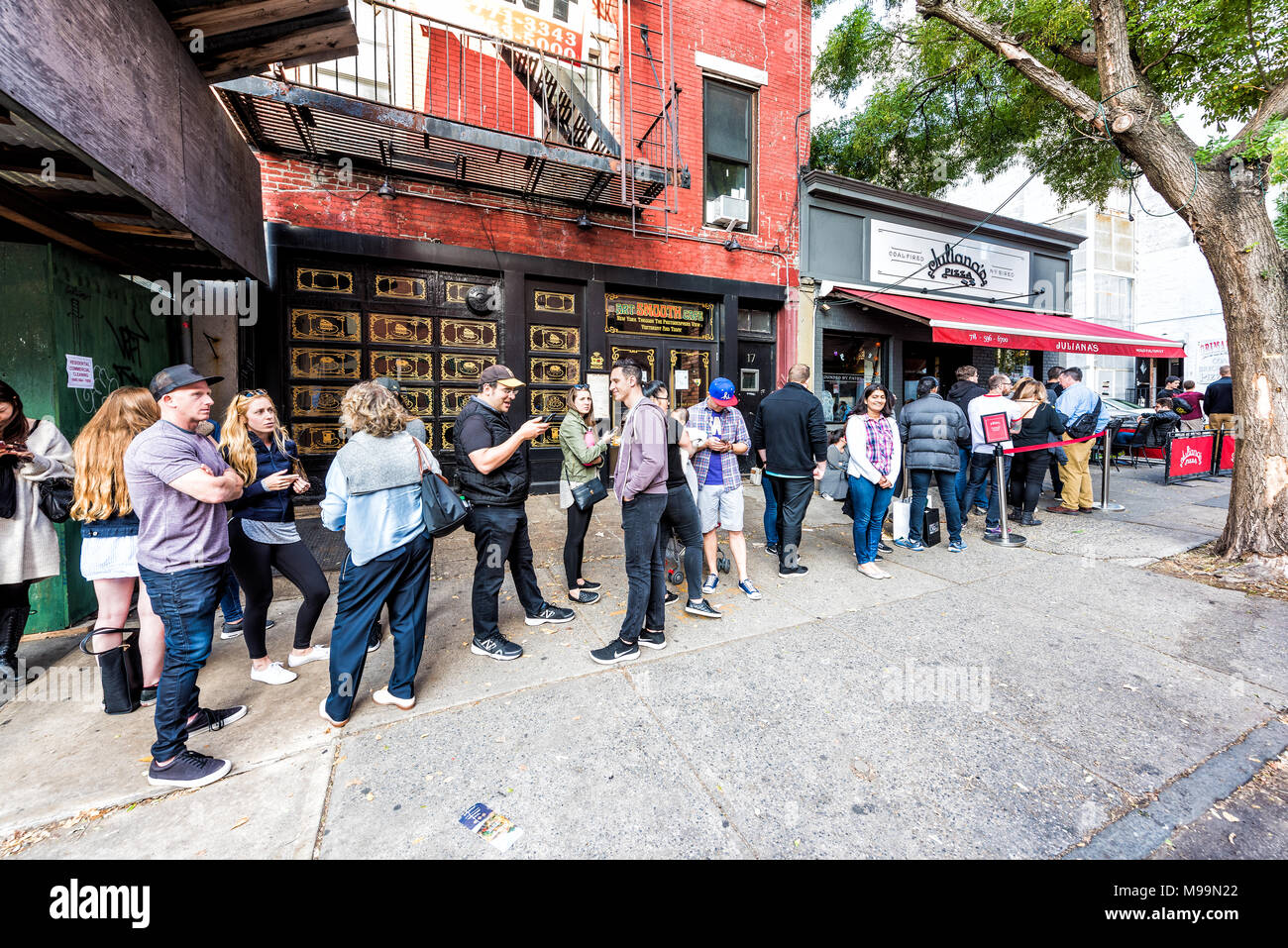 Brooklyn, USA - October 28, 2017: Long line queue of people crowd ...