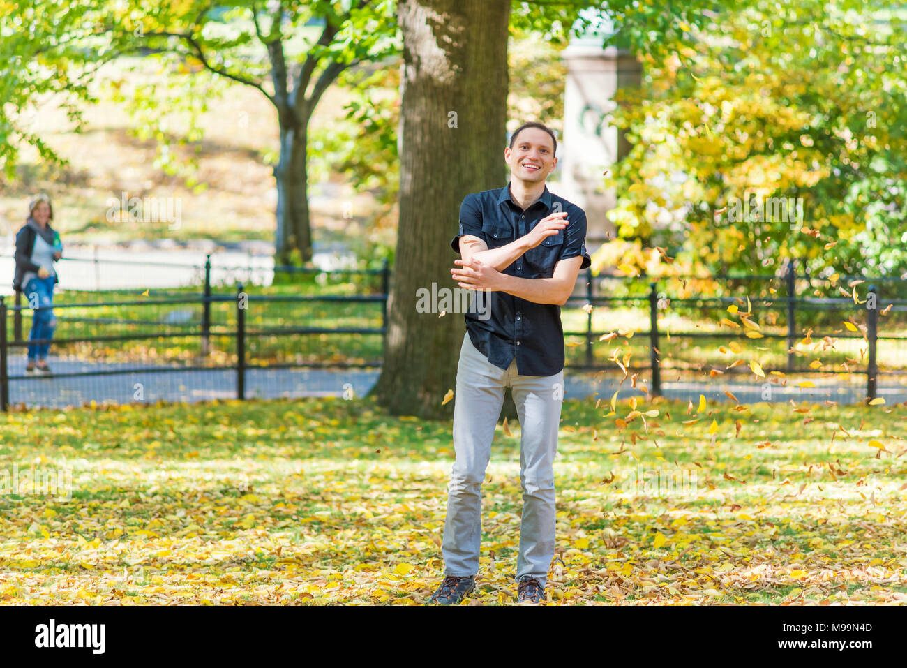 Manhattan New York City NYC Central park, young hipster millennial man ...