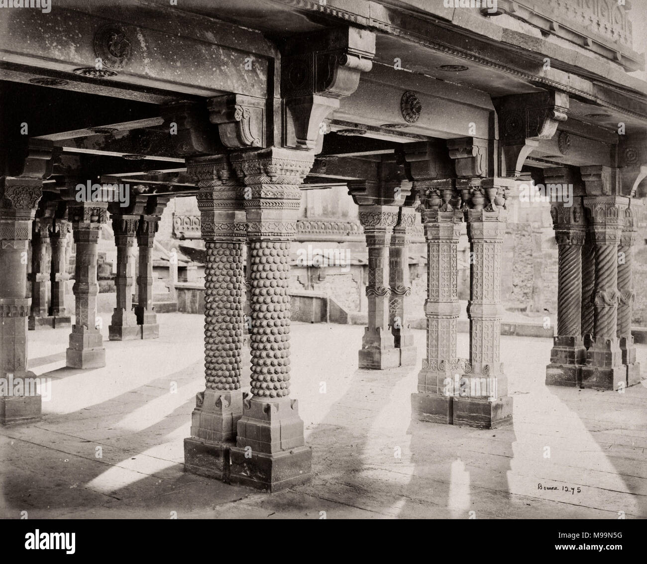 19th century vintage photograph India - carved columns in the Panch ...