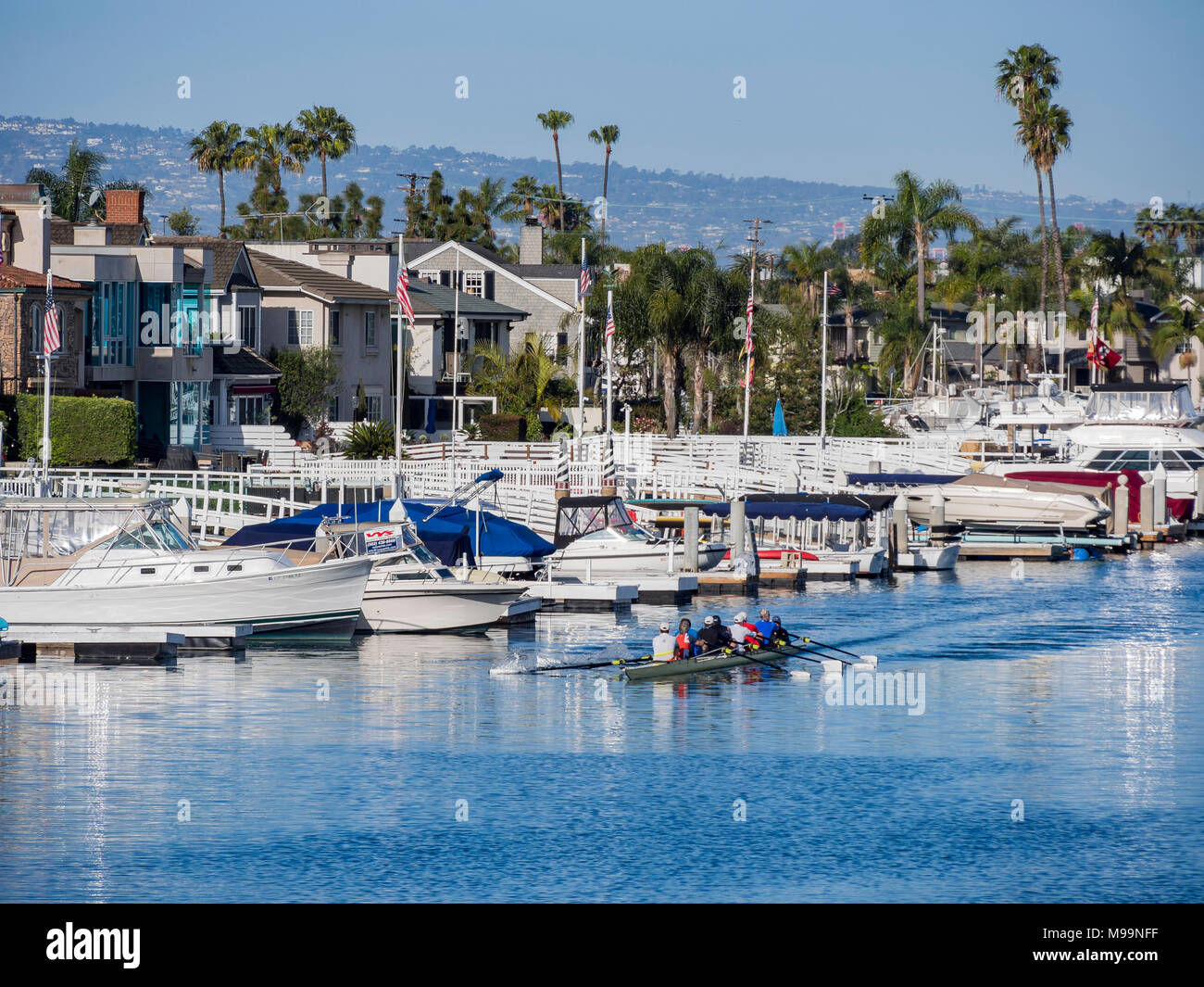 Long beach, MAR 18: Beautiful cityscape with people boating below on ...