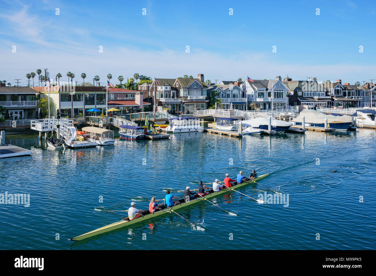 Long beach, MAR 18: Beautiful cityscape with people boating below on ...