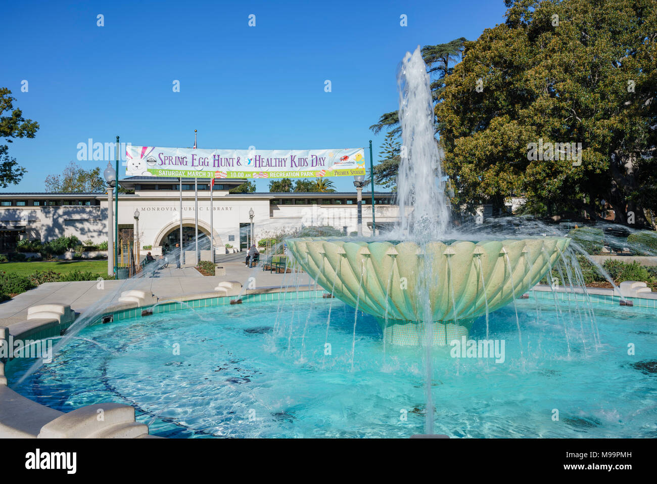 Monrovia, MAR 19: Exterior view of the Monrovia Library on MAR 19, 2018 ...