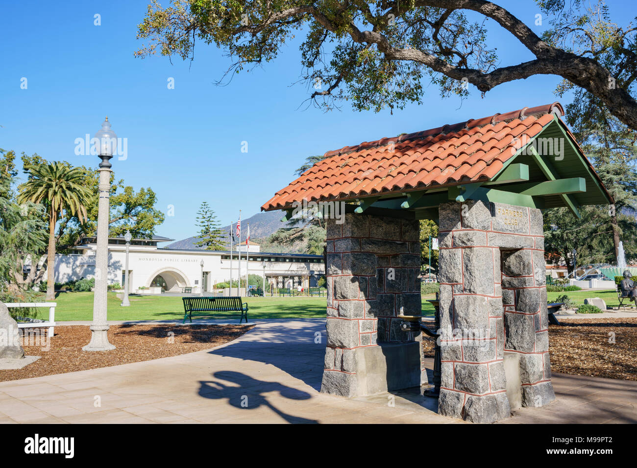 Monrovia, MAR 19: Exterior view of the Monrovia Library on MAR 19, 2018 ...