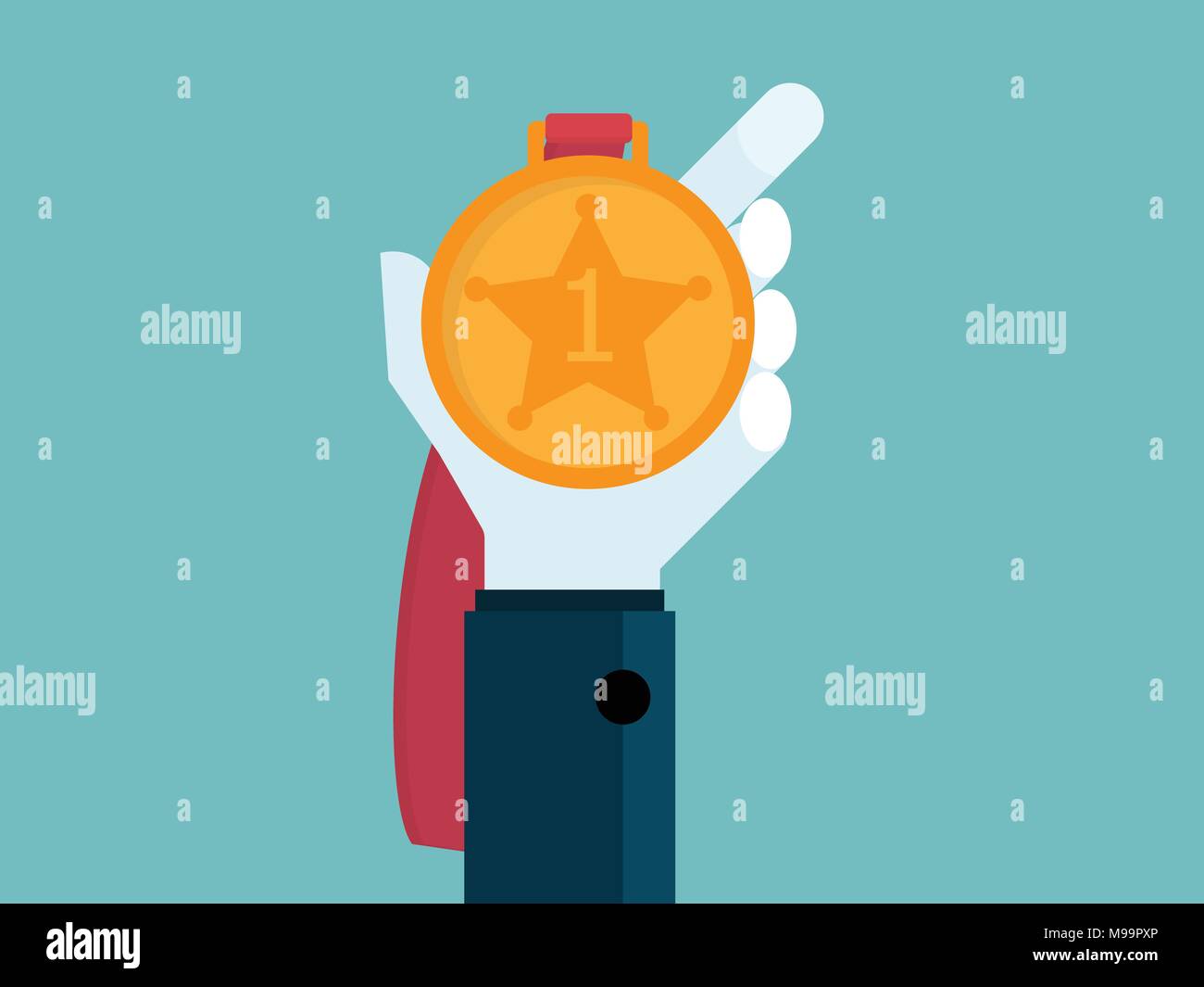 illustration of human hand holding golden medal vector background Stock ...