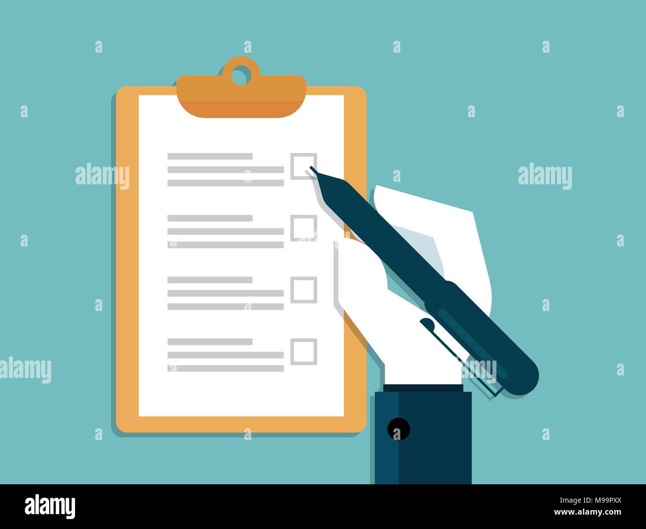 illustration of human hand holding pen and checklist vector background ...