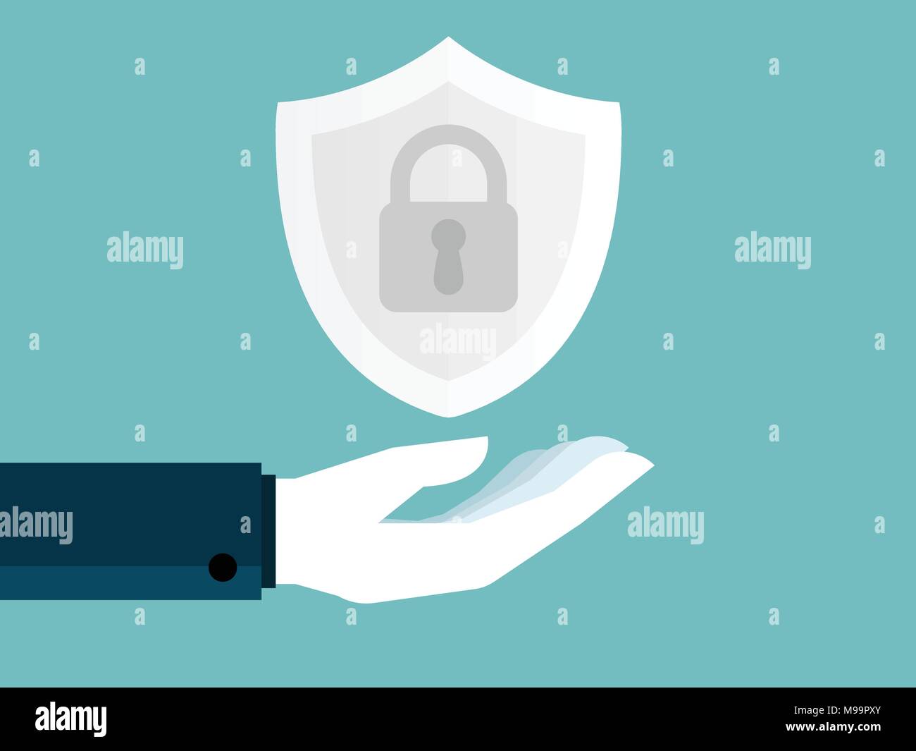 illustration of human hand holding shield with key lock vector ...
