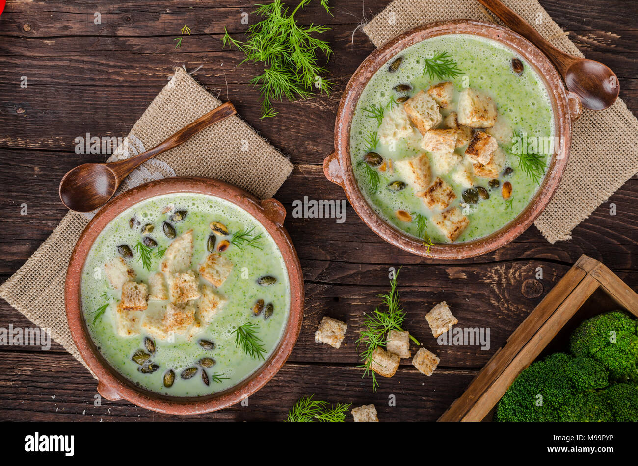 Broccoli soup vintage photography, delish soup simple to make Stock ...