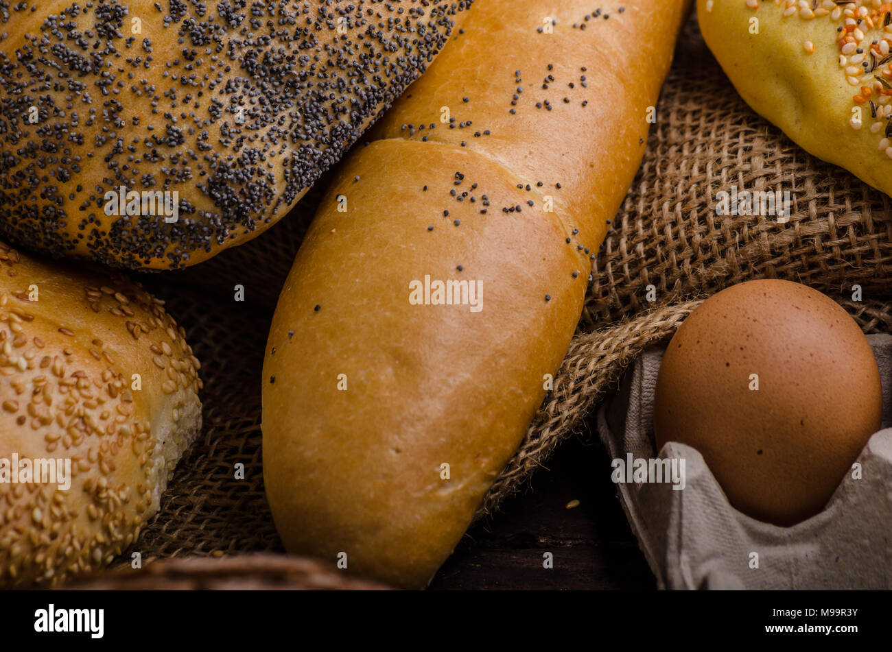 Homemade bread, product photo, selective focus, others pastries behind ...