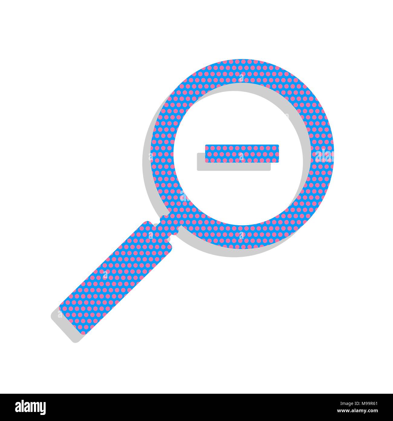 Zoom sign illustration. Vector. Neon blue icon with cyclamen polka dots ...