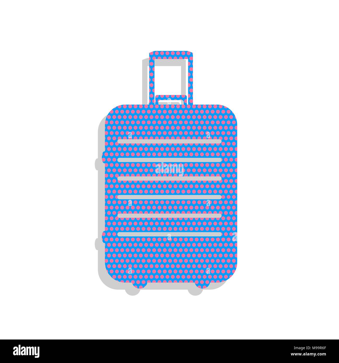Baggage sign illustration. Vector. Neon blue icon with cyclamen polka ...