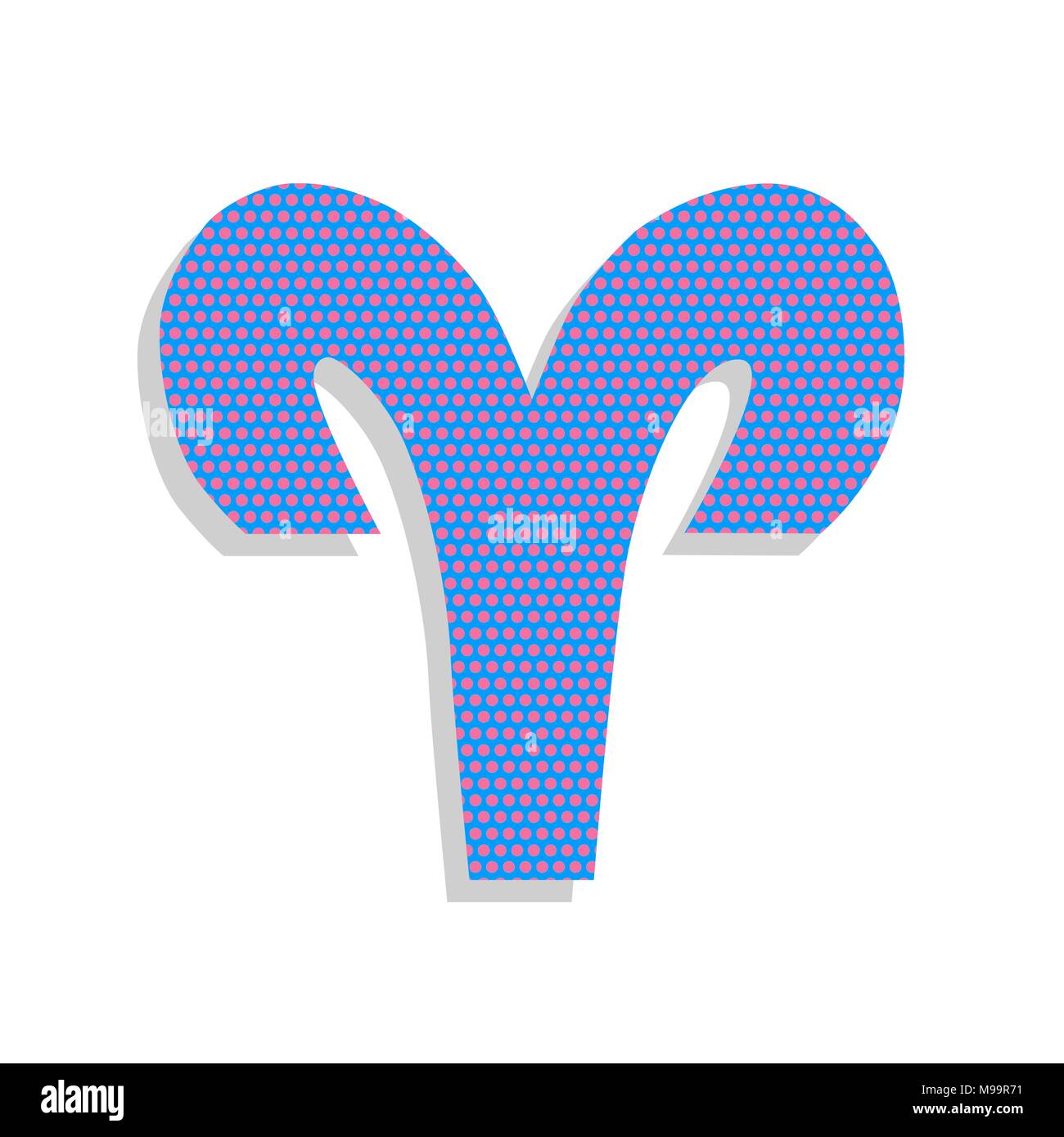 Aries sign illustration. Vector. Neon blue icon with cyclamen polka ...