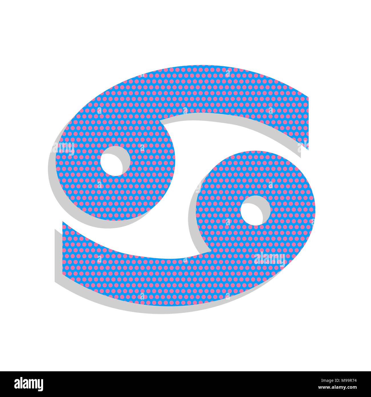 Cancer sign illustration. Vector. Neon blue icon with cyclamen polka ...