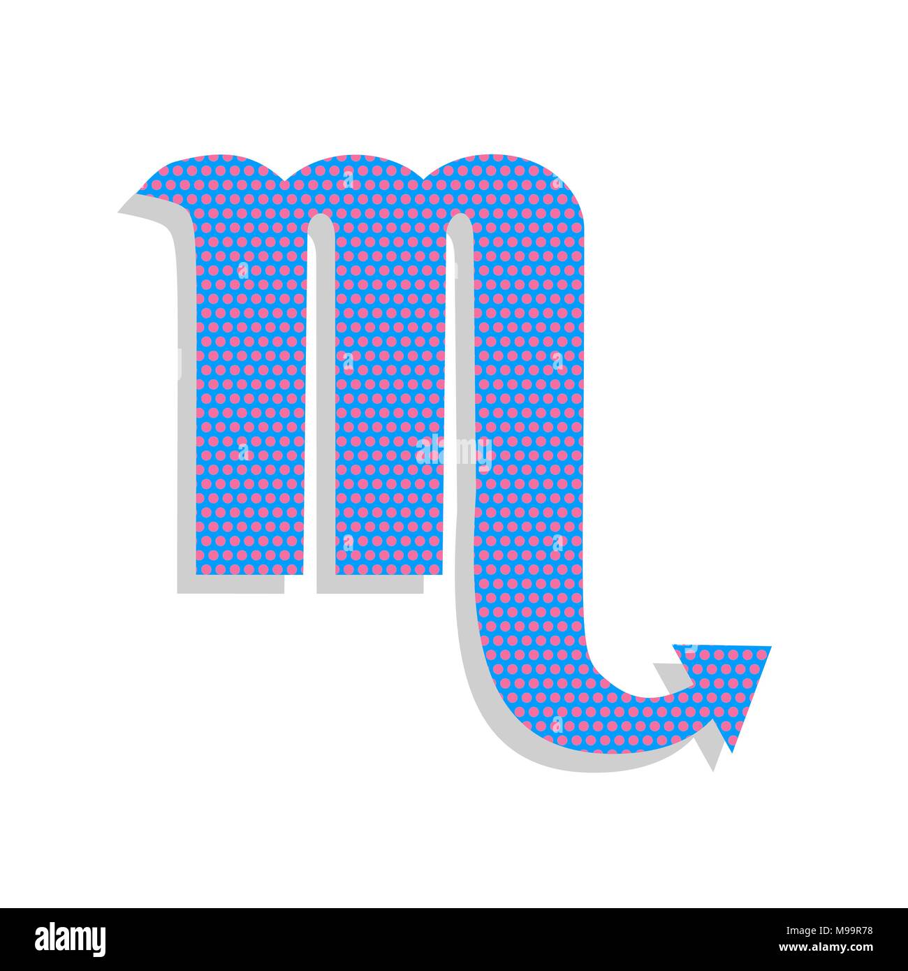 Scorpio sign illustration. Vector. Neon blue icon with cyclamen polka ...