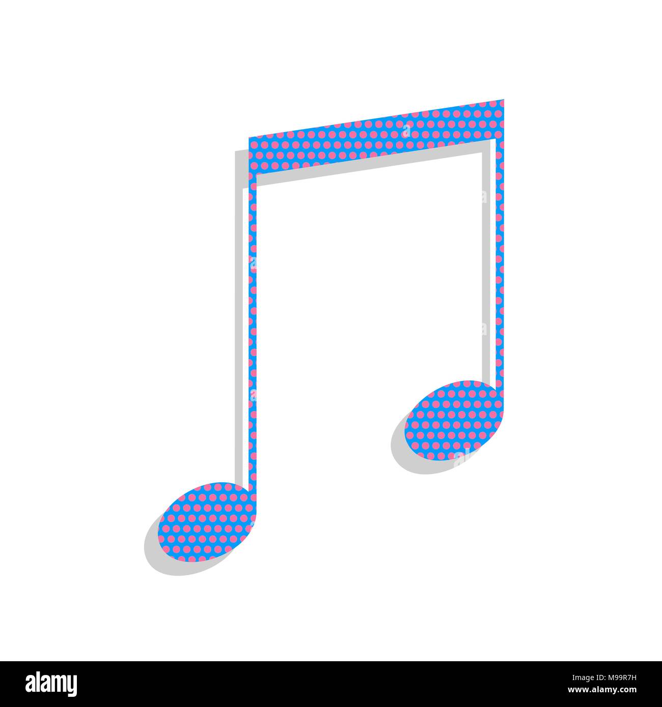 Music sign illustration. Vector. Neon blue icon with cyclamen polka ...
