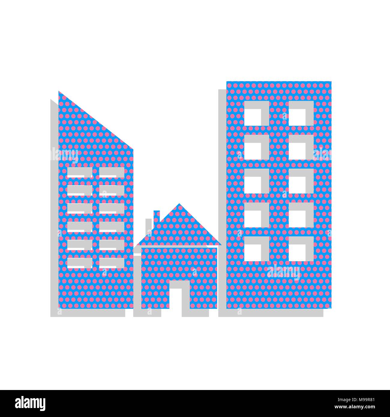 Real estate sign. Vector. Neon blue icon with cyclamen polka dots ...