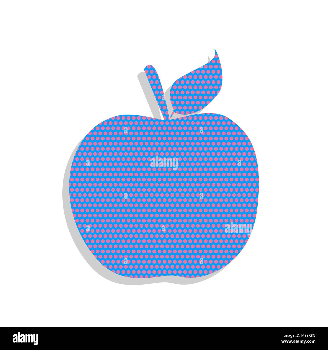 Apple sign illustration. Vector. Neon blue icon with cyclamen polka ...
