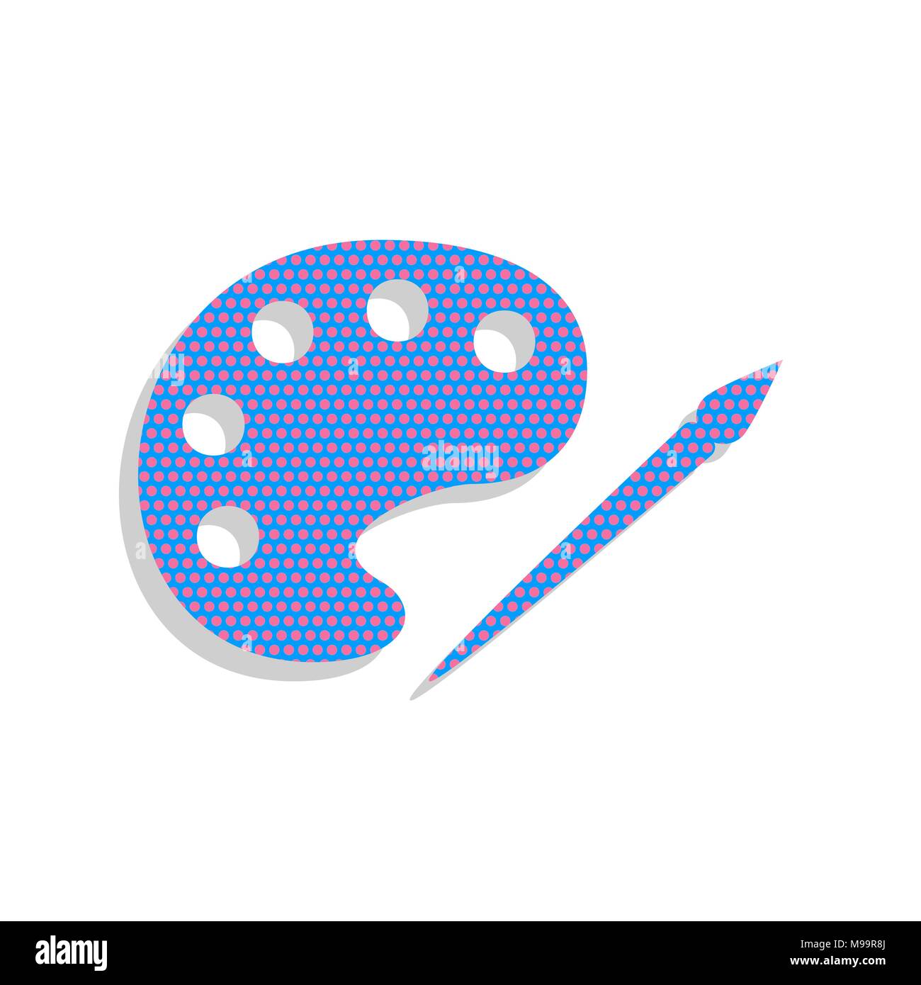 Palette and paint brush sign. Vector. Neon blue icon with cyclamen ...