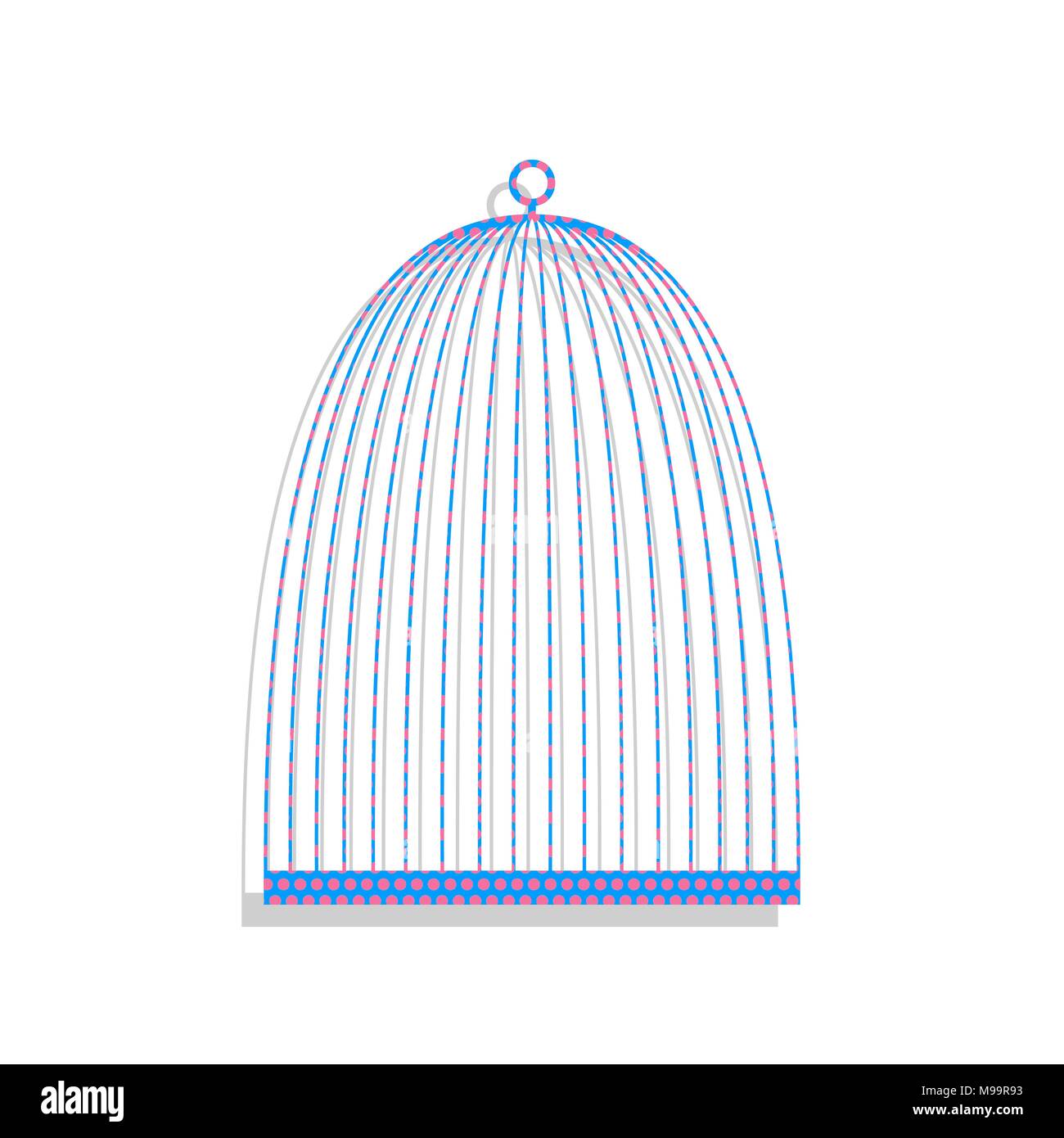 Bird cage sign. Vector. Neon blue icon with cyclamen polka dots pattern ...