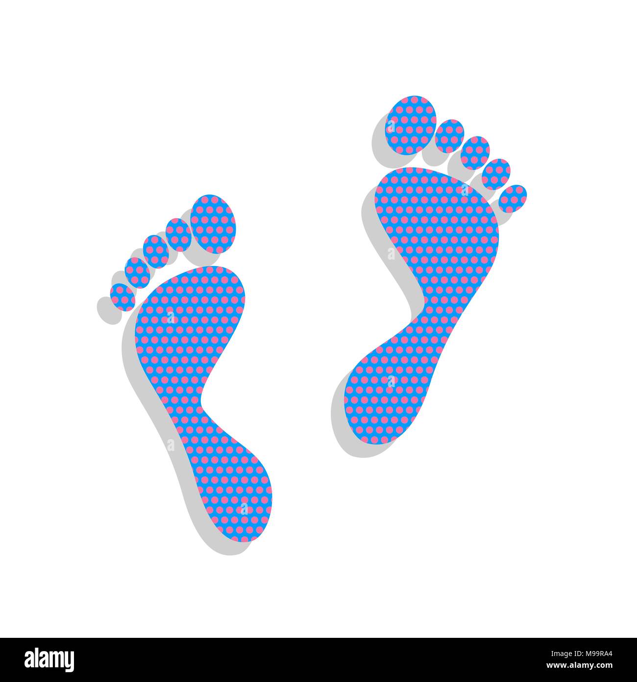 Foot prints sign. Vector. Neon blue icon with cyclamen polka dots ...