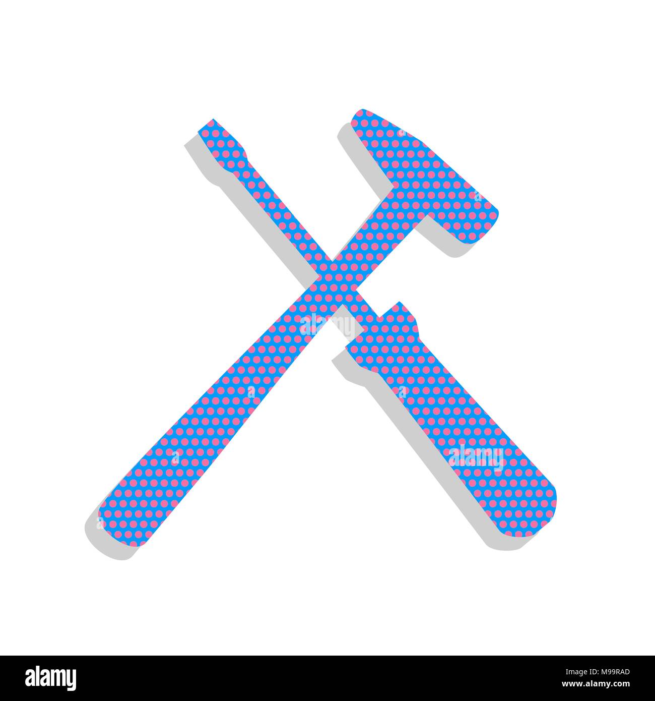 Tools sign illustration. Vector. Neon blue icon with cyclamen polka ...