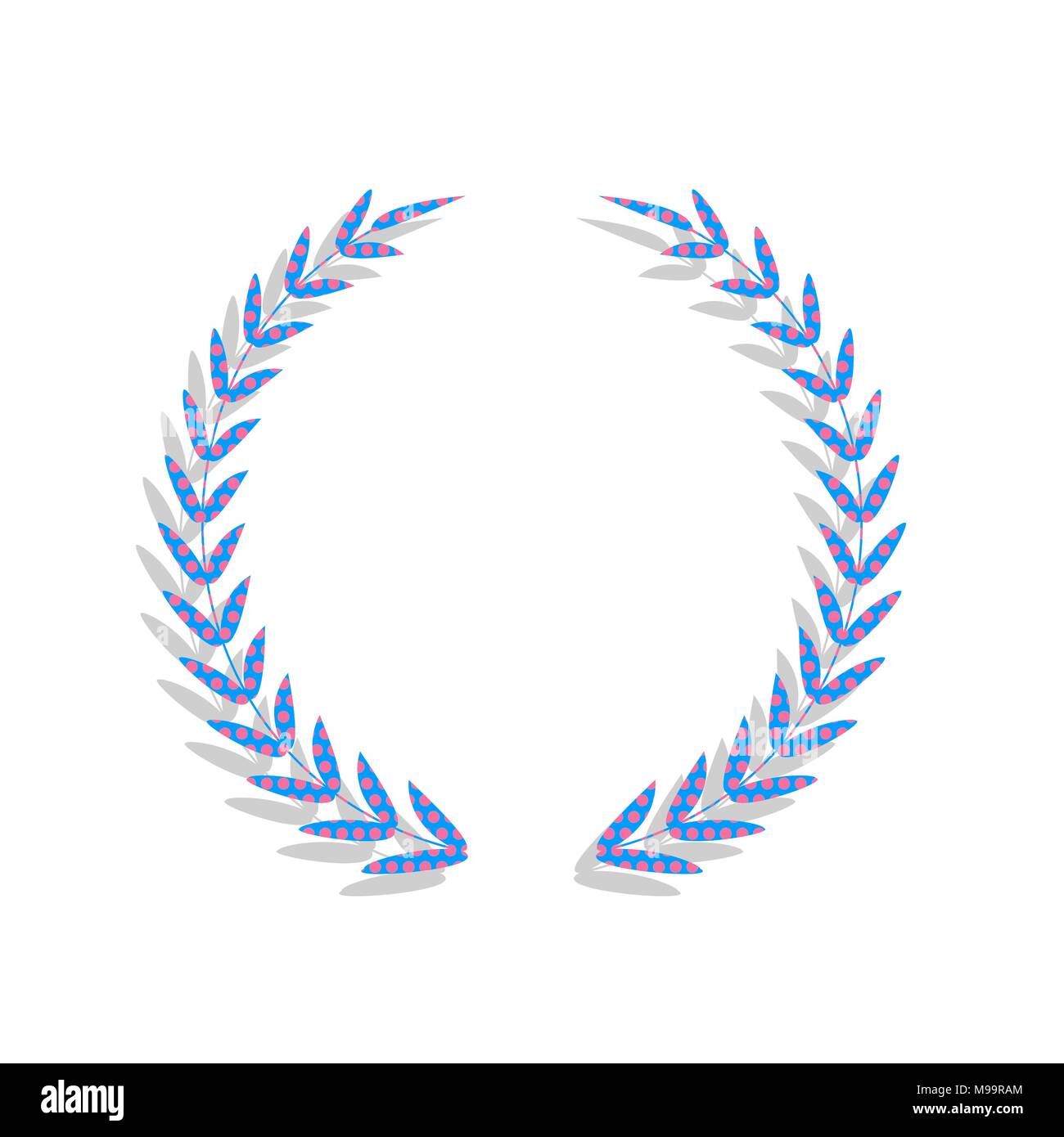 Laurel Wreath sign. Vector. Neon blue icon with cyclamen polka dots ... Laurel Wreath sign. Vector. Neon blue icon with cyclamen polka dots ...