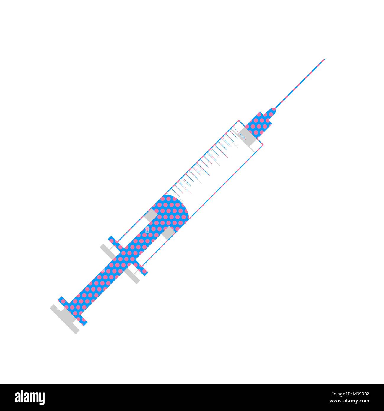 Syringe sign illustration. Vector. Neon blue icon with cyclamen polka ...