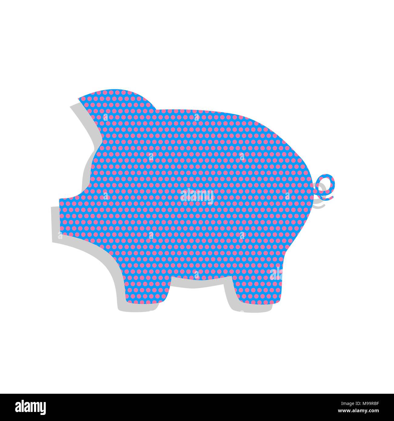 Pig money bank sign. Vector. Neon blue icon with cyclamen polka dots ...
