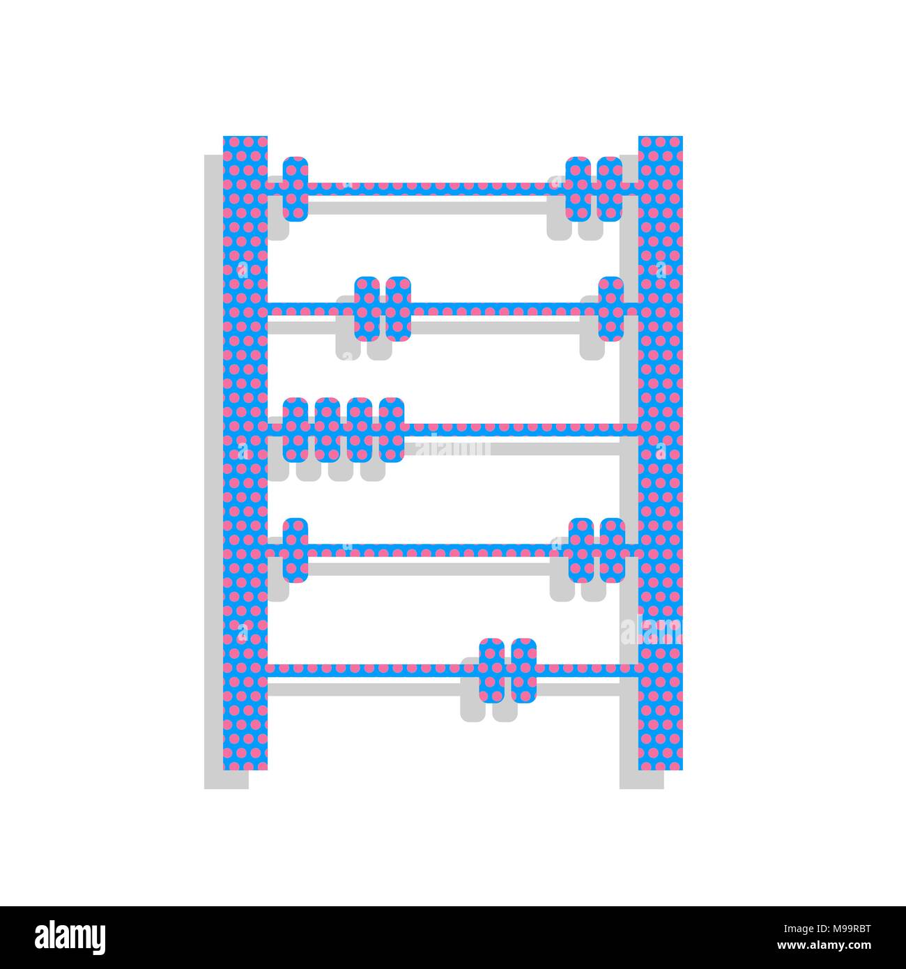 Retro abacus sign. Vector. Neon blue icon with cyclamen polka dots ...