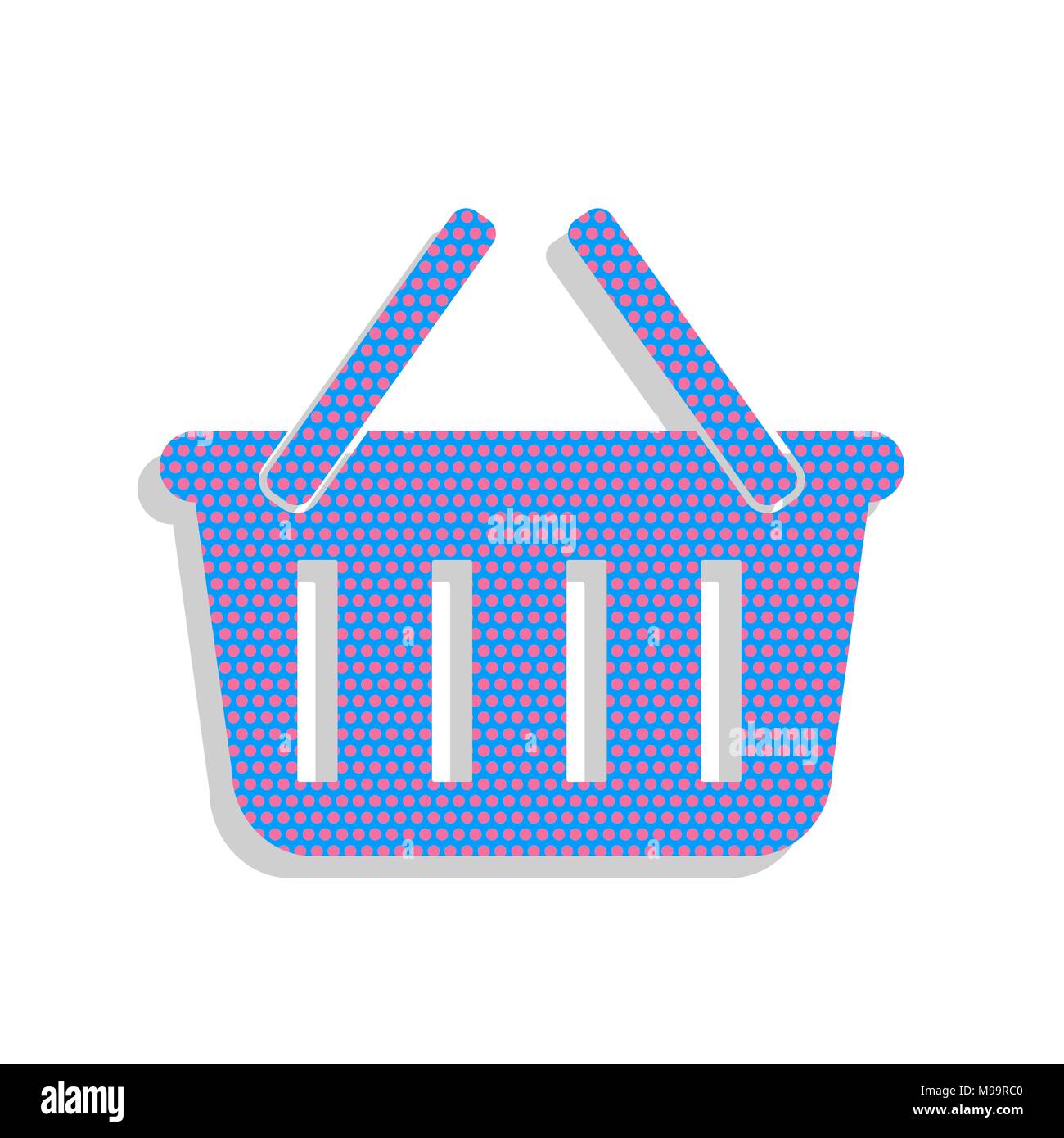 Shopping basket sign. Vector. Neon blue icon with cyclamen polka dots ...