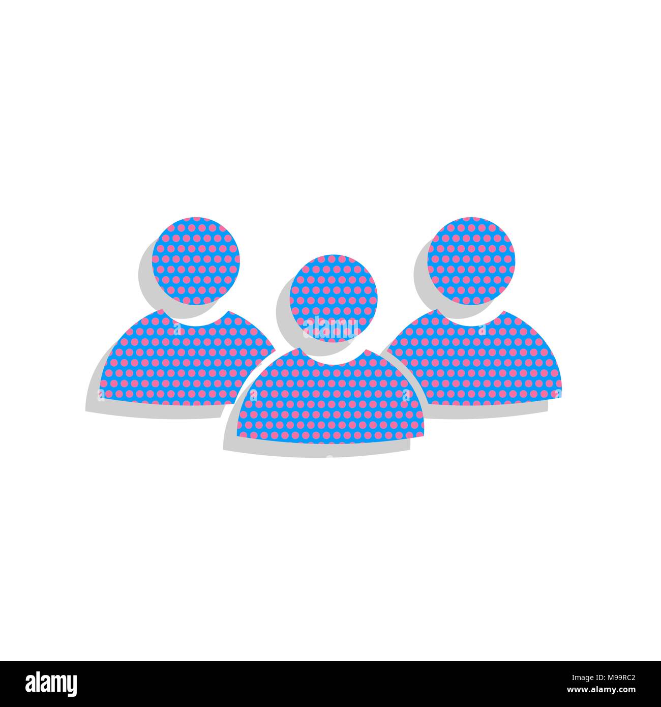 Team work sign. Vector. Neon blue icon with cyclamen polka dots pattern ...