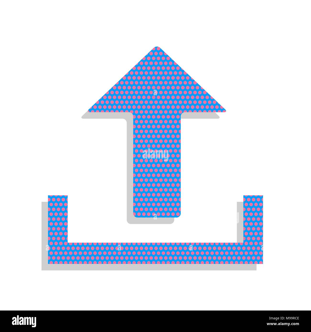 Upload sign illustration. Vector. Neon blue icon with cyclamen polka ...