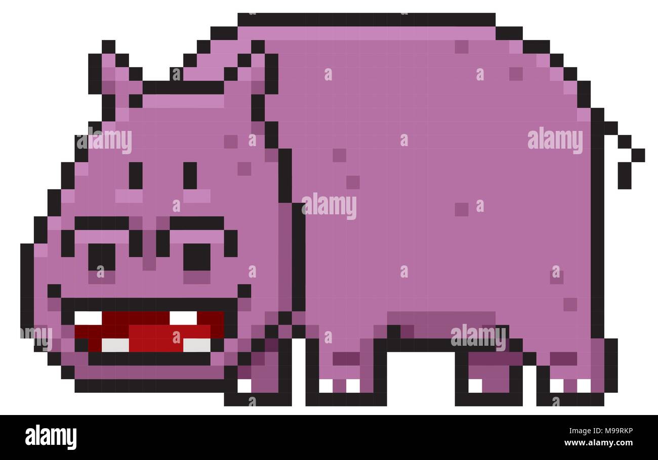 Vector illustration of cartoon Hippo - Pixel design Stock Vector Image & Art - Alamy