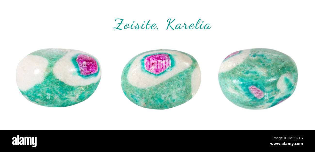 Macro shooting of natural gemstone. Raw ruby mineral in zoisite ...