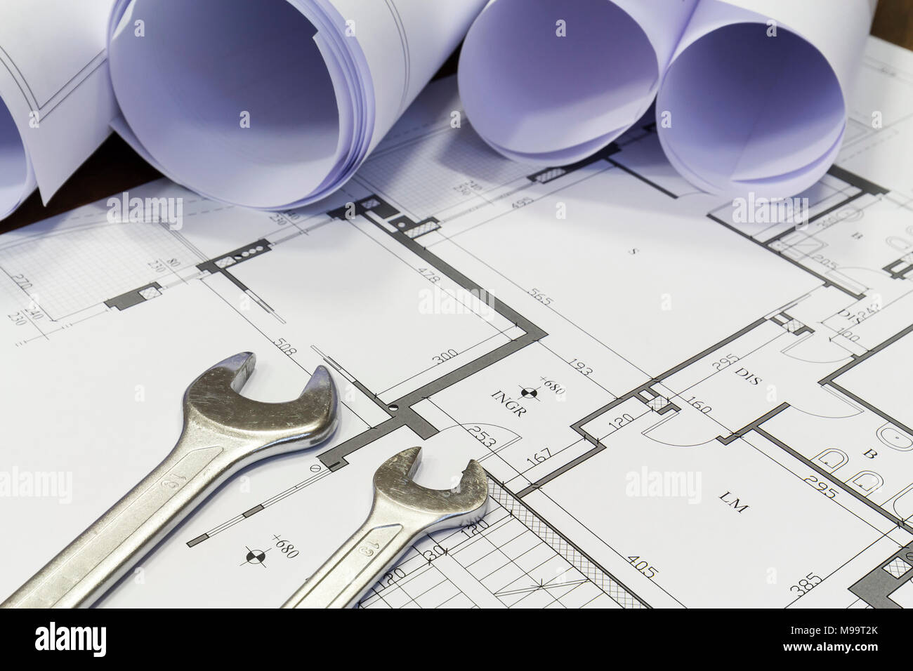 Maintenance and service: Wrench and project drawings with residential ...