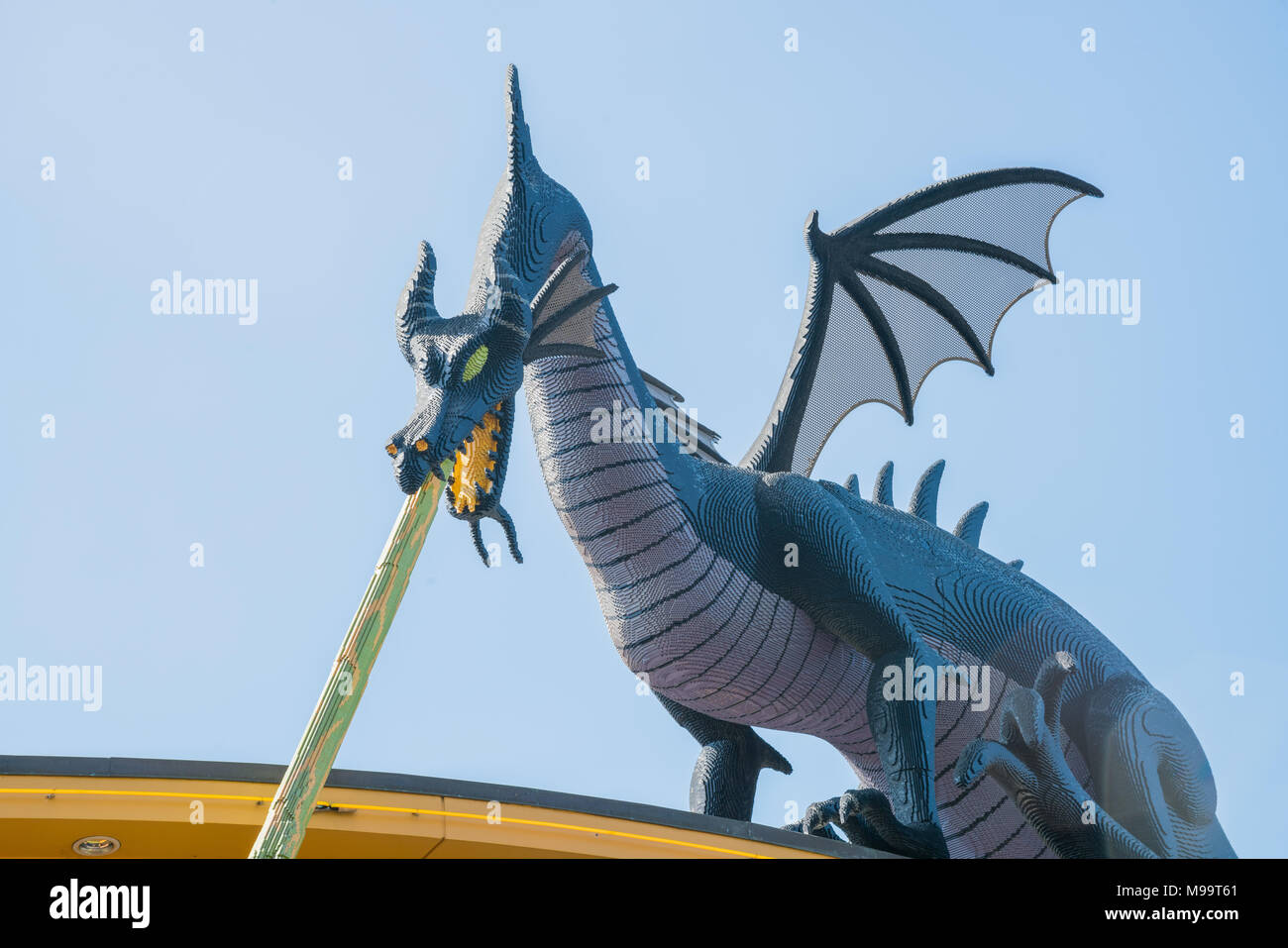 Los Angeles, FEB 18: Big blue dragon of the famous Lego store on FEB 18 ...