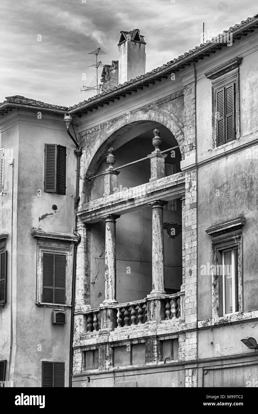 Scenic ancient balcony in Corso Vannucci, main street of Perugia, Italy ...