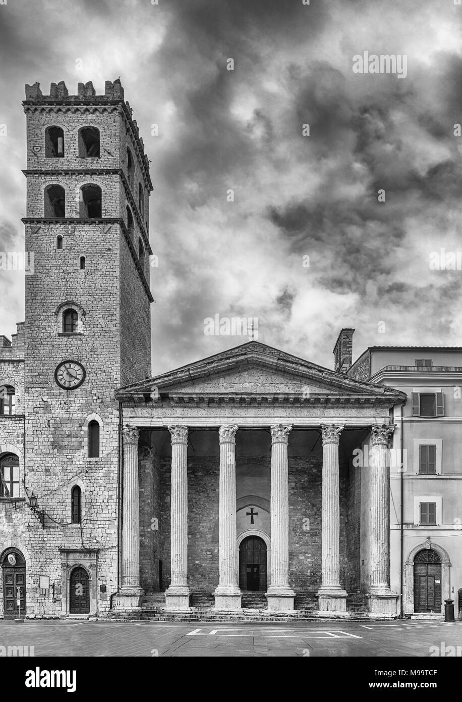 Facade of Temple of Minerva, ancient Roman building and iconic landmark ...