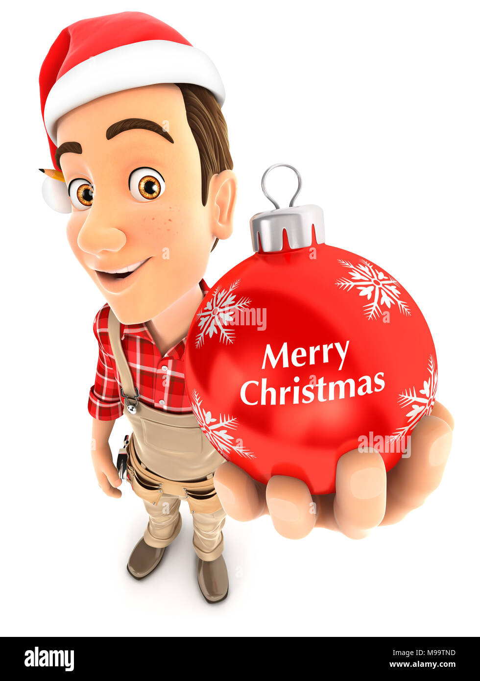 3d handyman christmas bauble, illustration with isolated white ...