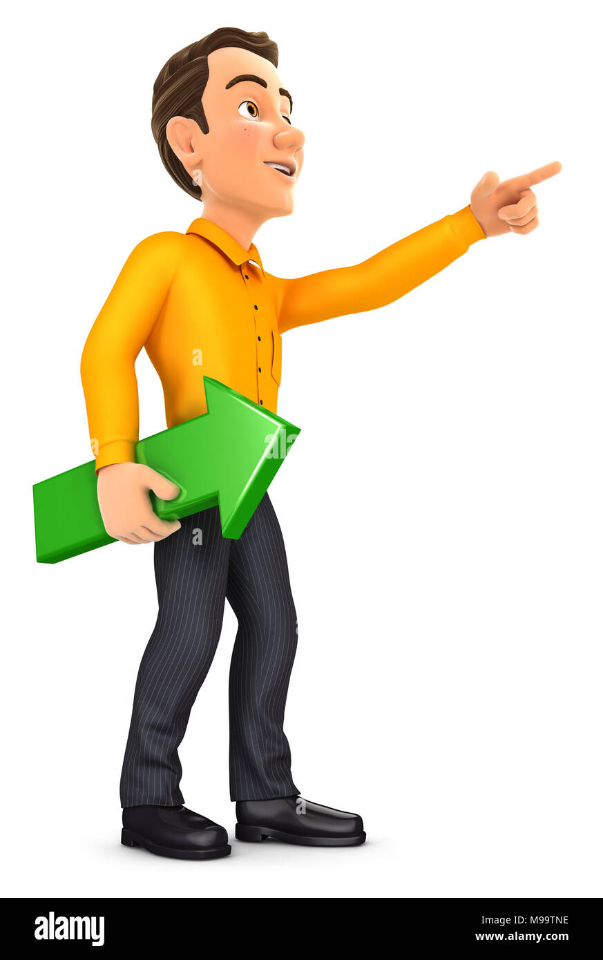 3d man holding green arrow and pointing direction, illustration with ...