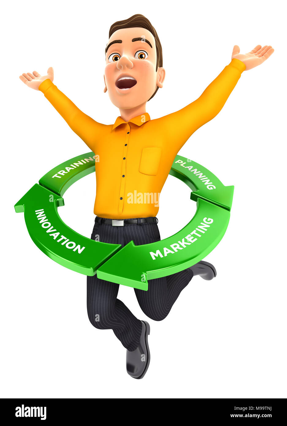 3d man jumping inside success cycle, illustration with isolated white ...