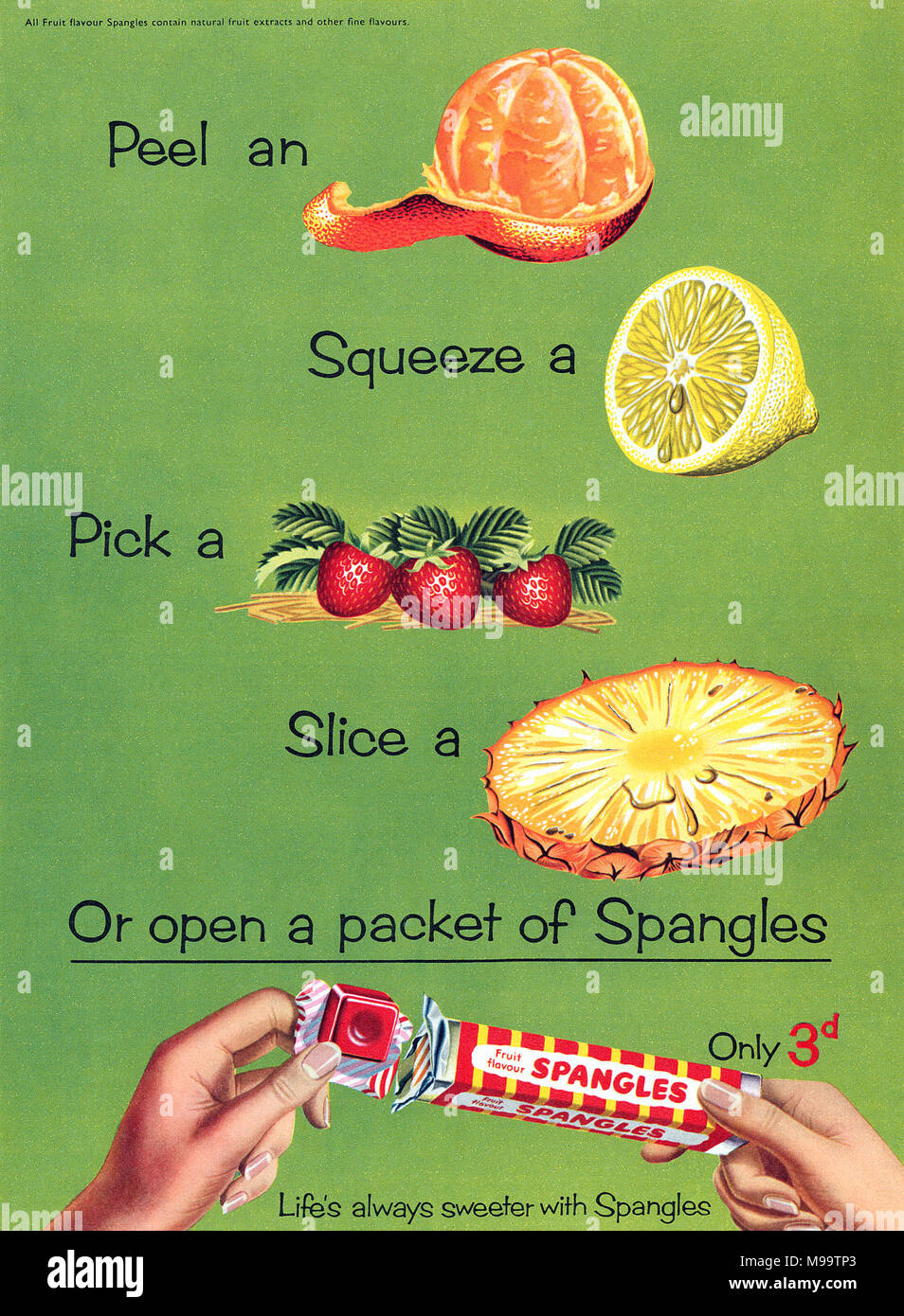1955 British advertisement for Spangles sweets Stock Photo - Alamy