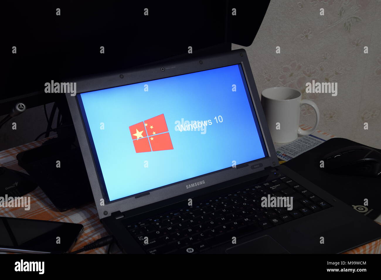 Russia, Poltavskaya village - Mart 24, 2018: Laptop with the operating ...