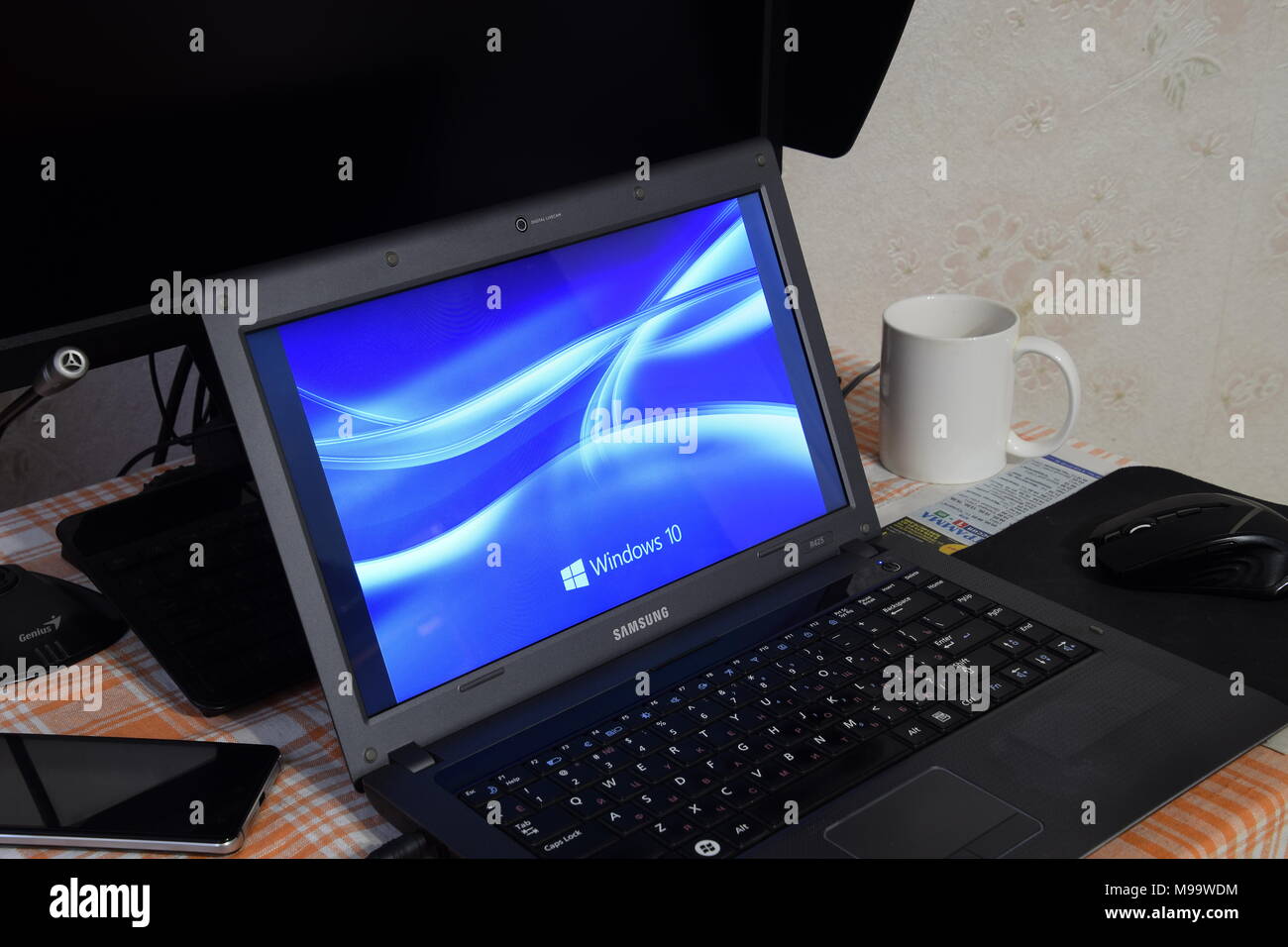 Russia, Poltavskaya village - Mart 24, 2018: Laptop with the operating ...