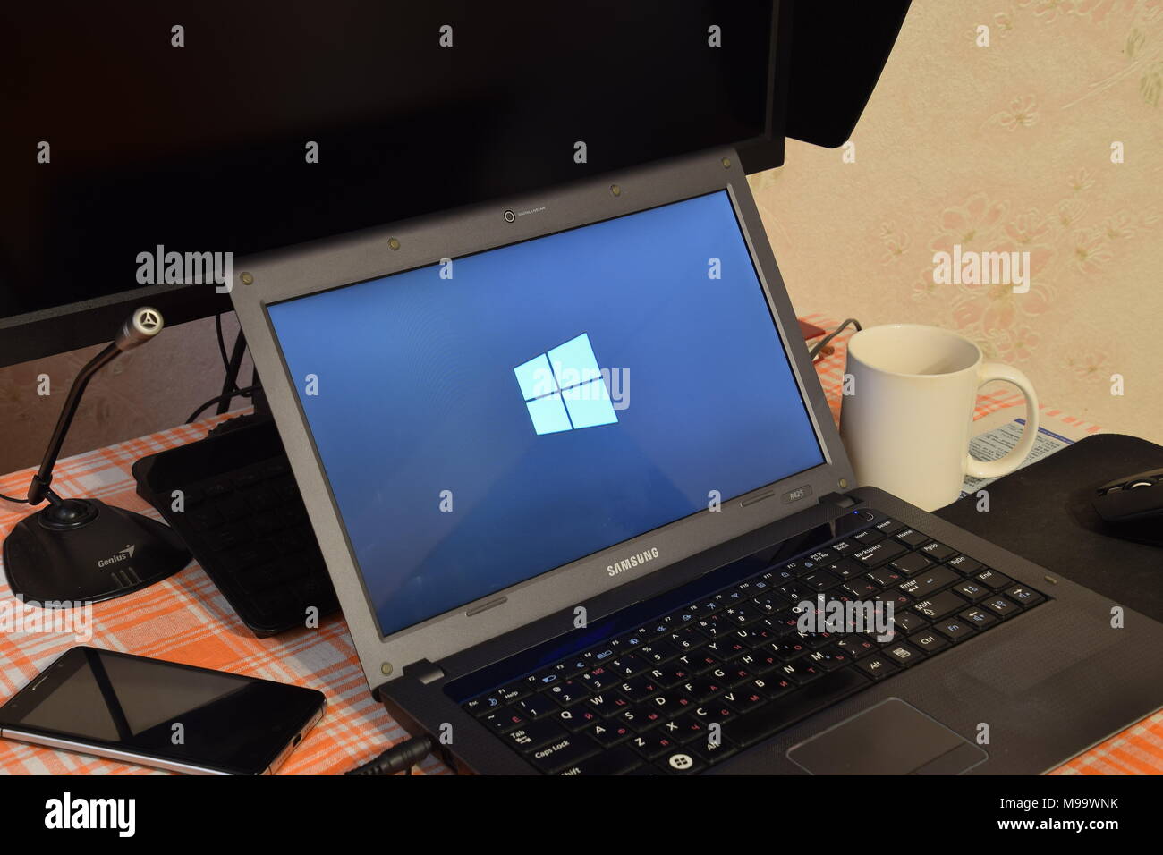 Russia, Poltavskaya village - Mart 24, 2018: Laptop with the operating ...