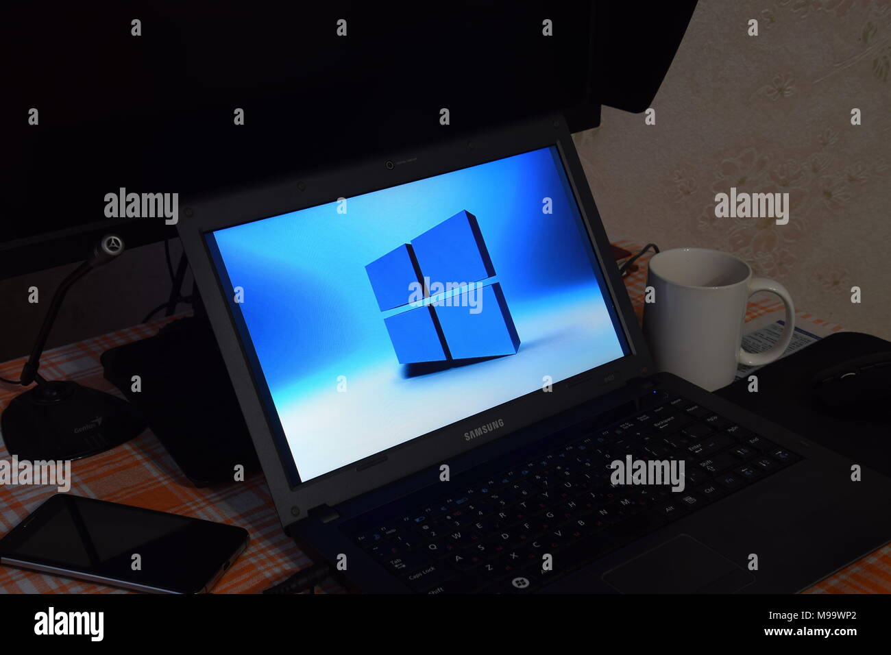 Russia, Poltavskaya village - Mart 24, 2018: Laptop with the operating ...