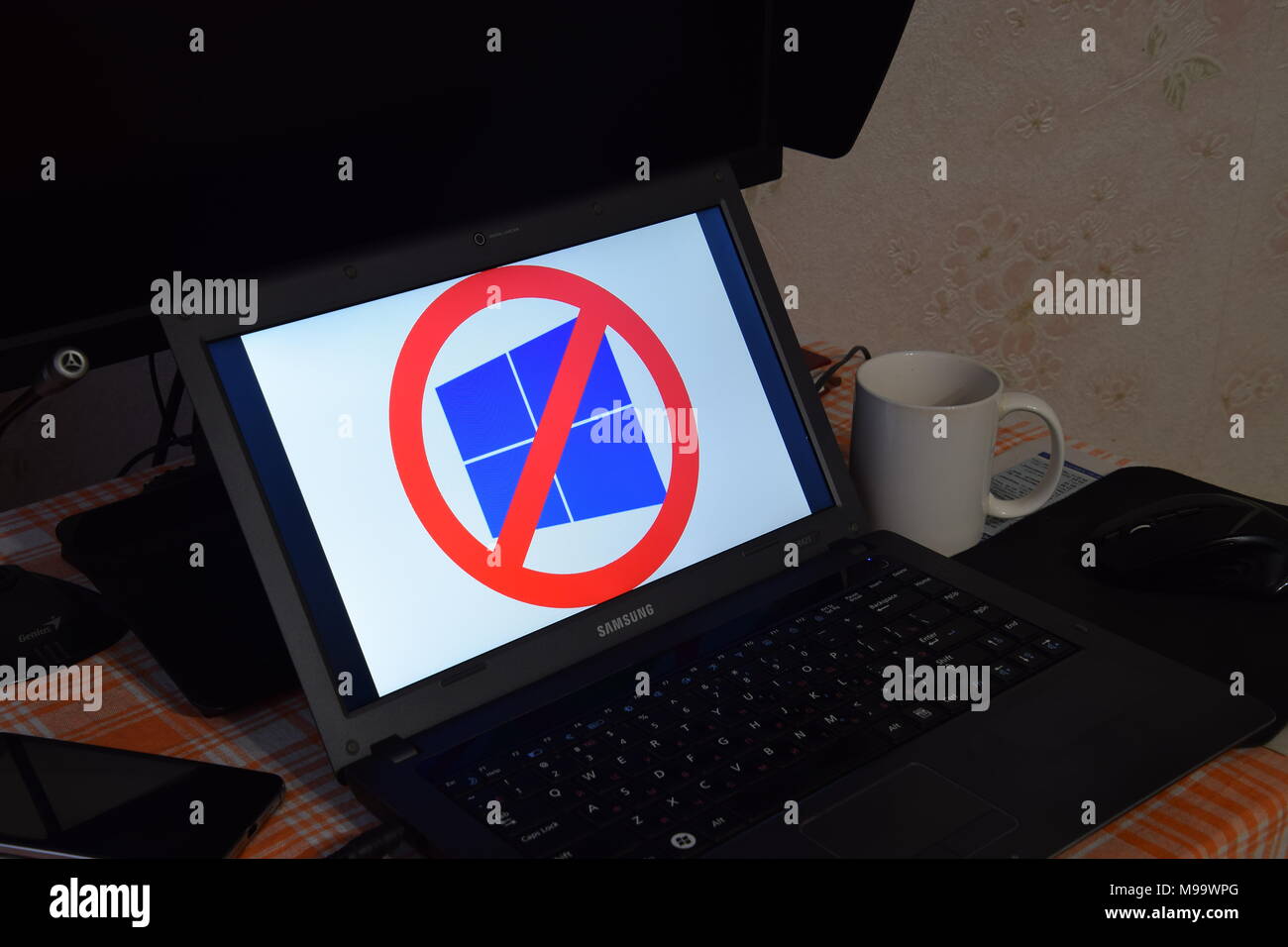 Russia, Poltavskaya village - Mart 24, 2018: Laptop with the operating ...