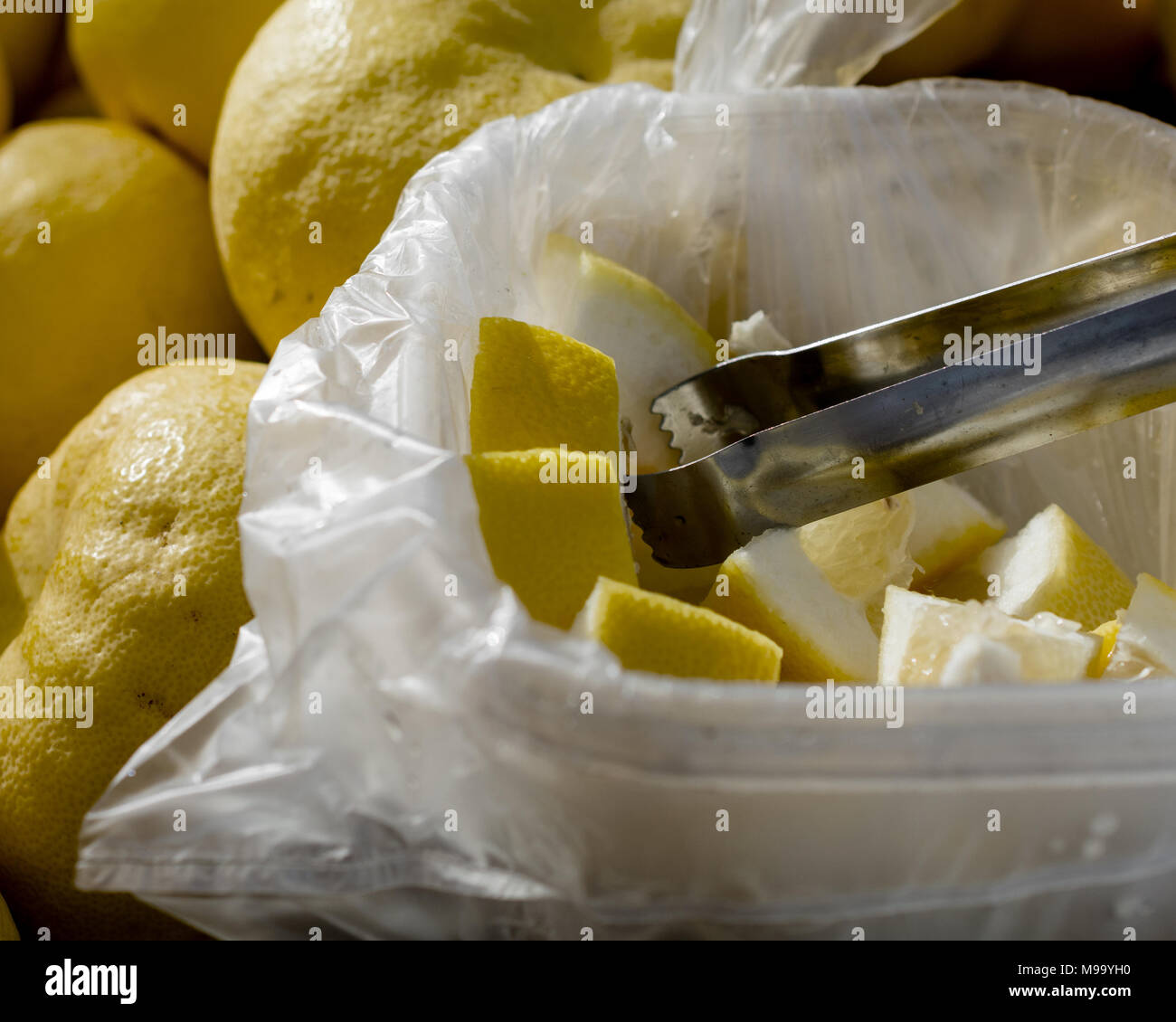 Samples of oro blanco citrus available at a farmers market. Sweetie is ...