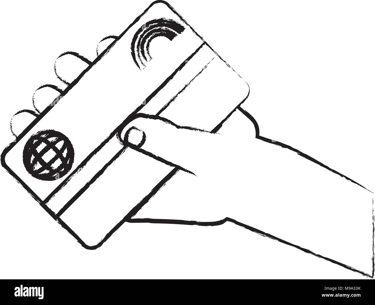 sketch of hand holding a credit card icon over white background, vector ...